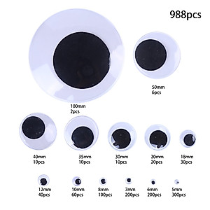 CCINEE 988 Pieces 5mm -100mm Black Wiggle Googly Eyes with Self-Adhesive for Craft and Sewing