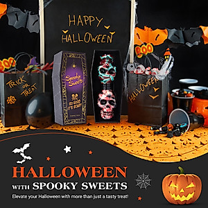 Purple Plum Halloween Trick or Treat Candies | Brain and Eyeball Gummies in Skull Shaped Candy Jars with Coffin Box | Spooky Sweets | Perfect For Halloween