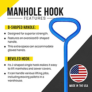 T&T Tools 36-Inch Manhole Hook Tool - Heavy Duty Single Hook for Lifting Manhole Covers, Storm Drains, Septic Tank Risers - Rigid Hex Alloy Steel Tool for Lifting, Pulling, and Removing Covers-6 Pack