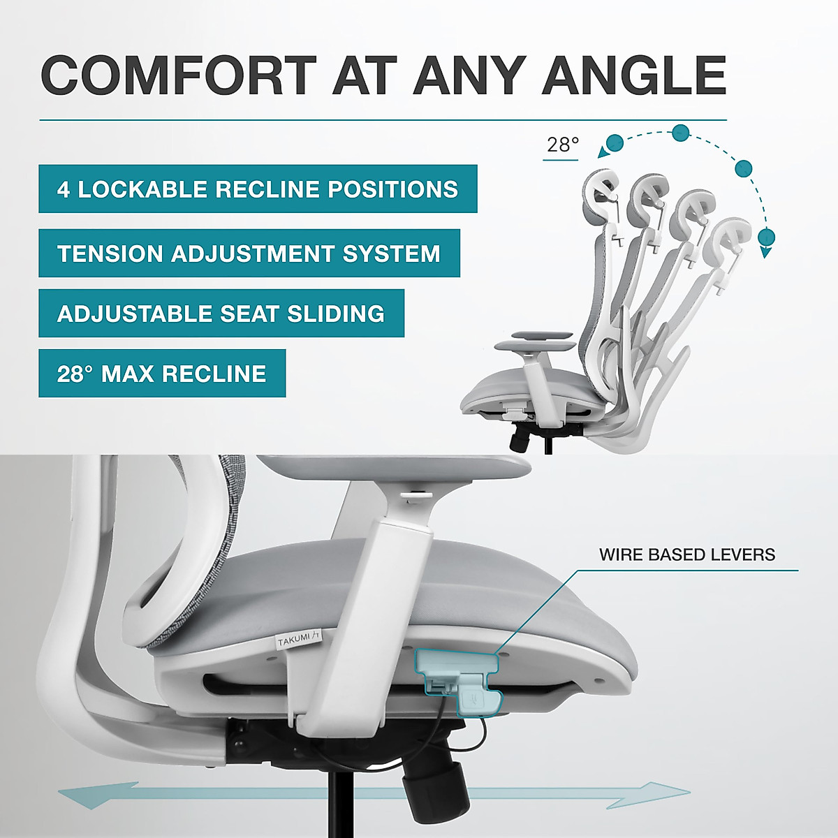 Takumi Ergonomic Office Chair Reclining High Back Mesh Chair, Home Office Desk Chairs with Wheels, Ergonomic Chair, Mesh Office Chairs with Lumbar Support, Best Office Chairs for Long Hours!