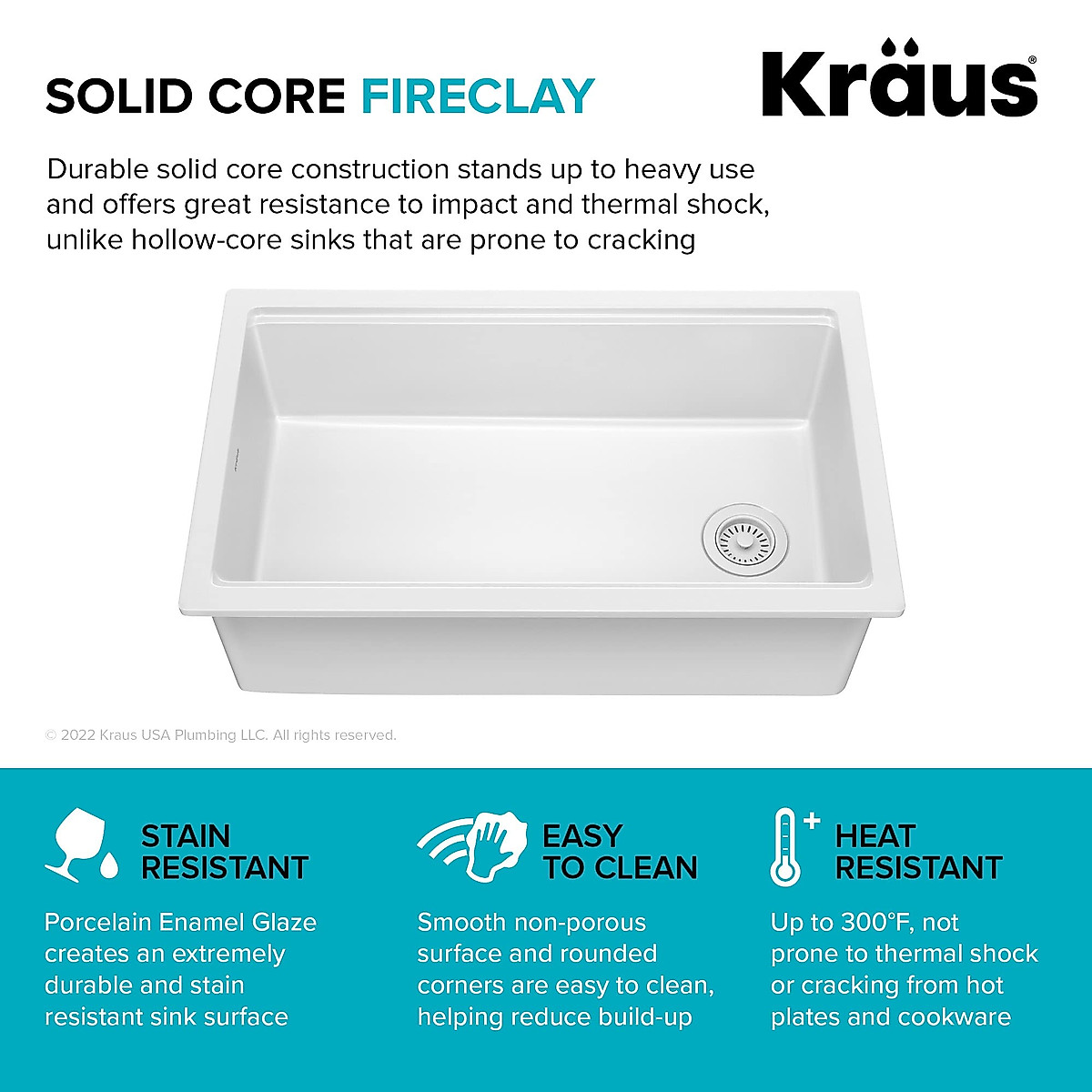 KRAUS Turino 33-inch Fireclay Workstation Drop-In/Undermount Single Bowl Kitchen Sink in Gloss White, KFDW1-33GWH