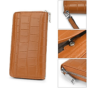 YALUXE Wristlet Handbags for Women Crocodile Effect Leather Clutch Zip-Around Wallet Phone Purse