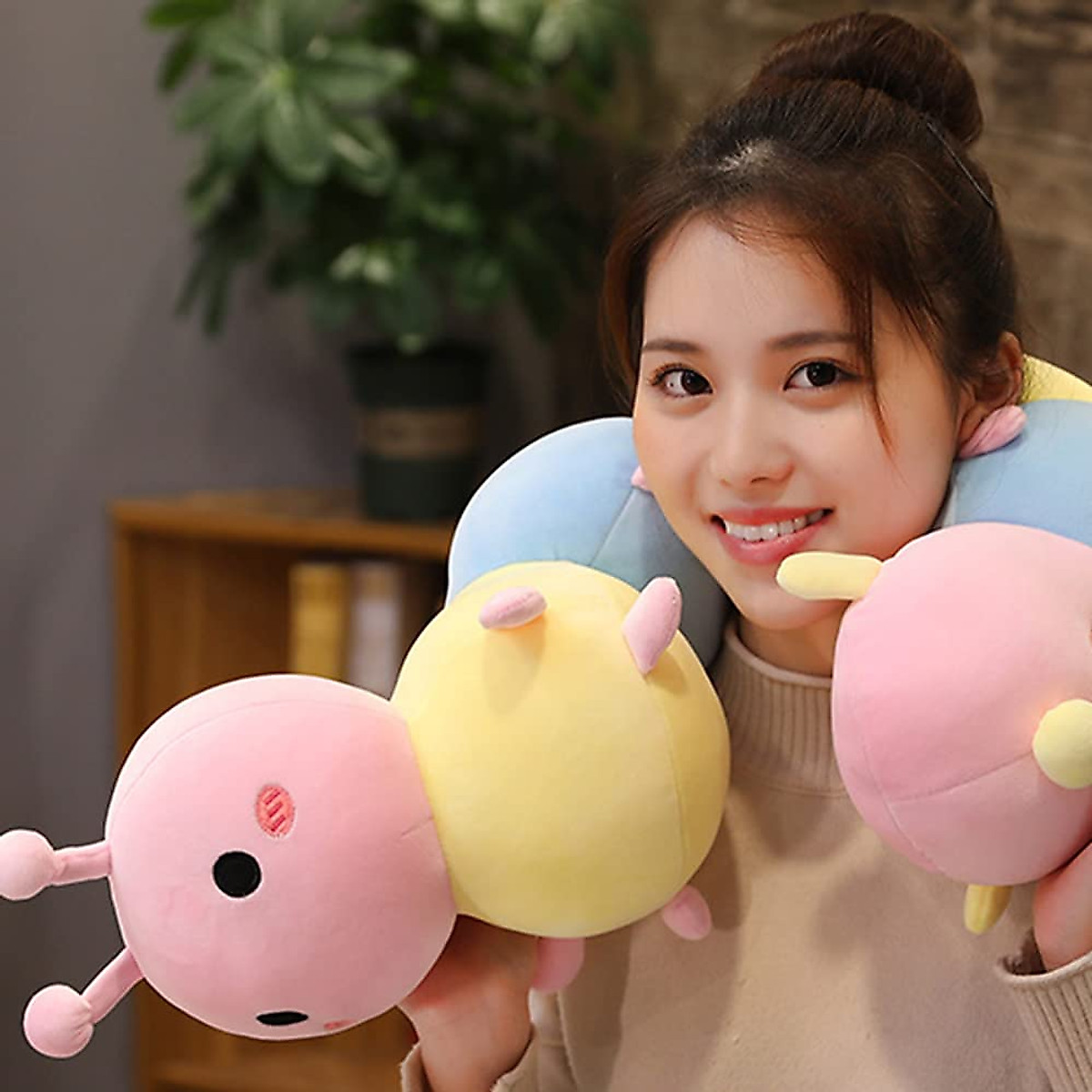 LEHU Caterpillar Stuffed Animal Long Plush Pillow,Cute Hugging Pillow Plush Soft Giant Stuffed Caterpillar,Teen Birthday (Pink,31 inches)