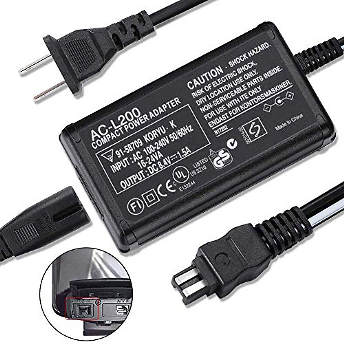AC-L200 AC Power Adapter Charger for Sony Handycam DCR-SX40, DCR-SX41,DCR-SX44,DCR- SX45,DCR-SX60,DCR-SX63,DCR-SX65,SX83,SX85,DCR-SR42,DCR-SR45,DCR-SR46,DCR-SR47,DCR-SR68