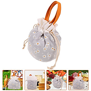 Cabilock Lunch Bag Insulated Folding Lunch Bag Bento Box Drawstring Bag Portable Lunch Holder Daisy Pattern Bento Box Bag Cute Tote