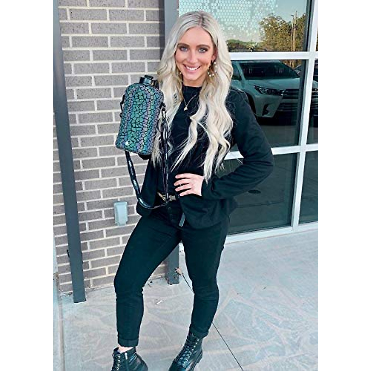 H2O Capsule 2.2L Half Gallon Water Bottle with Storage Sleeve and Covered Straw Lid – BPA Free Large Reusable Drink Container with Handle - Big Sports Jug, 2.2 Liter (74 Ounce) Cheetah Reflex