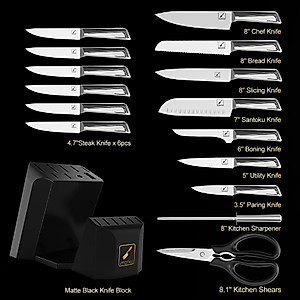 Knife Set, imarku 16 PCS Kitchen Knife Set with Block, High Carbon Stainless Steel Ultra Sharp Knife Block Set with Hollow Handle and Removable Block, Dishwasher Safe Kitchen Knives