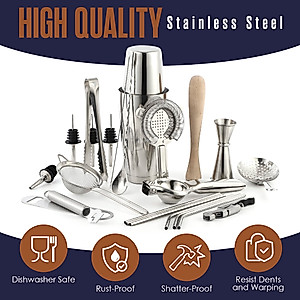 Travel Bartender Kit Bag, Traveling Bar Set, Portable Mixology Sets, 23 Pieces, Dark Blue, Silver, Professional Bartending Accessories, Starter Cocktail Mixer, Mobile Barware Tool Kitbag | Houseables