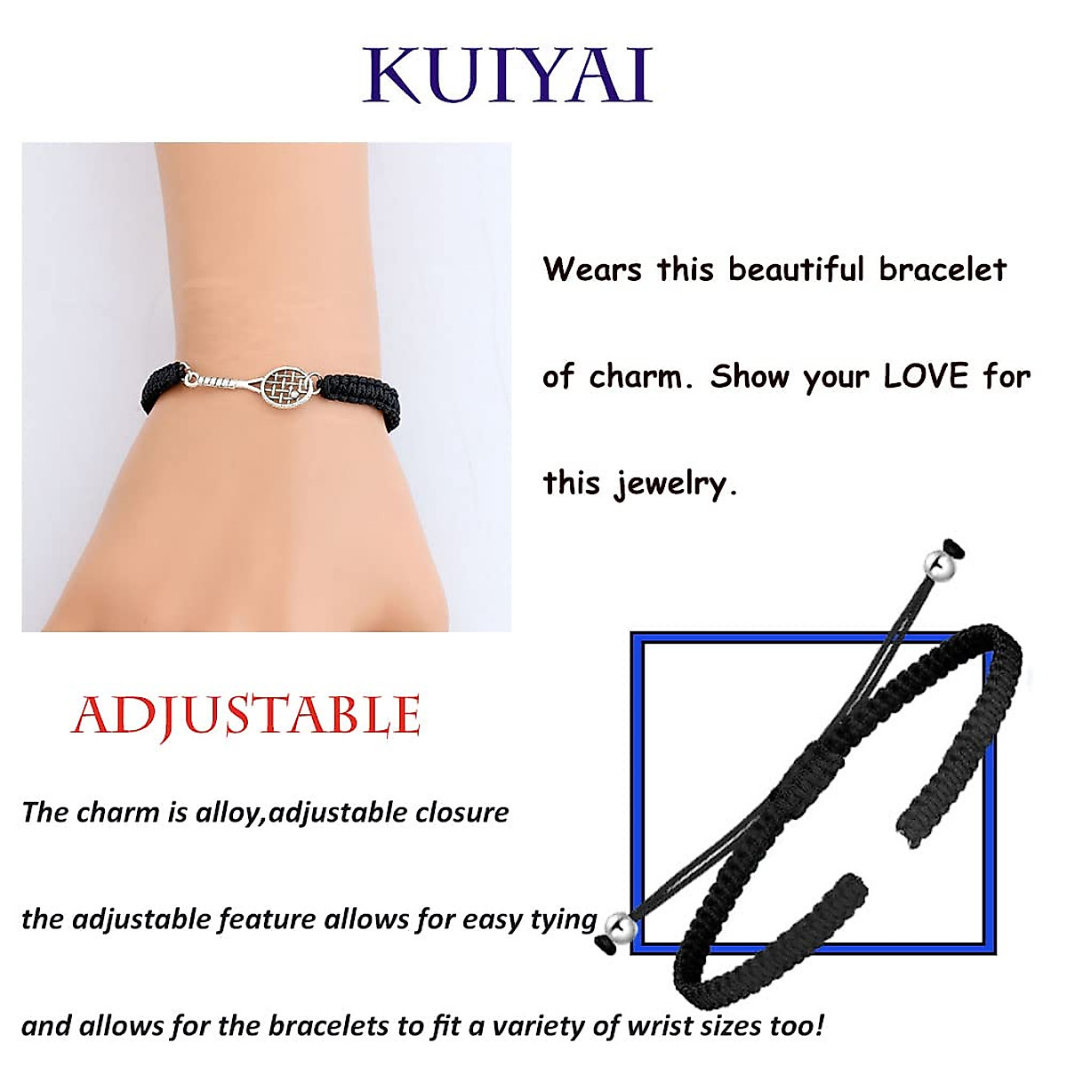 KUIYAI Tennis Racquet Gift Tennis Lovers Gift Always Remember You are Braver Stronger Smarter Than You Think Bracelet Future Tennis Player Gift Coach Gift Team Gift (TennisBrace-blk)