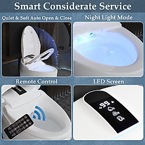 Lovinouse Smart Toilets Bidet, Modern Toilet and Bidets, Auto Power Flush Self Cleaning Tankless Toilet with Bidet,Auto Open & Close,Heated Seat,Warm Water Sprayer & Dry,Foot Sensor Operation,White