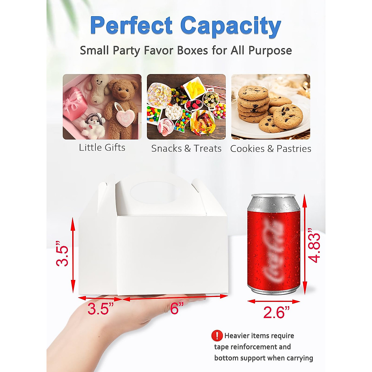 Shallive 12 Pcs Small Party Treat Boxes, 6 Inch Candy Cookie Goodie Gift Bags Gable Box for Kids Birthday Party, White