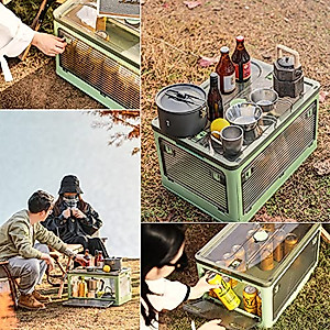 WYZworks Foldable Storage Box Tote w/Wheels Moving Friendly Transparent 5 Door 20L Stackable for Clothing, Shoe Closet, Snack Pantry, Garage, Dorm Quick Collapsible Organizing Toy Bin With Lid Green