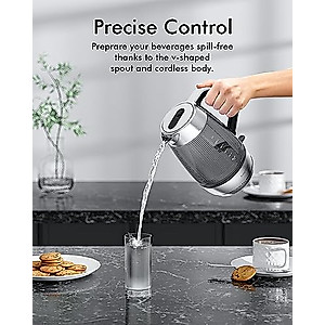 1.5L Double-Walled Cool Touch Electric Tea Kettle, Sleek and Heat-Resistant Glass Body with LED Light Indicator, Wide-Open Lid, BPA-Free, Fast Heating 1500W for Hot Water and Tea, Silver