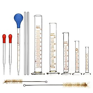 StonyLab Graduated Cylinder Set, 12 Pcs - Include 5 Borosilicate Glass Measuring Cylinders in 5 ml/10 ml/25 ml/50 ml/100 ml,3 Pipettes, 2 Stirring Rods & 2 Clean Brushes