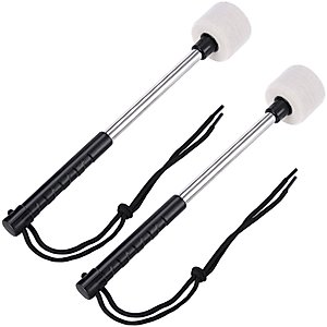 Canomo Pack of 2 Bass Drum Mallet Felt Head Percussion Mallets Timpani Mallets with Stainless Steel Handle, Beige White