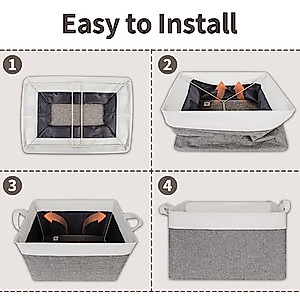 GRANNY SAYS Storage Bins with Metal Frame, Fabric Foldable Closet Organizers, Closet Storage Bins for Organization, Shelves Baskets, Large, Collapsible Storage Box, Large, Gray&White, 2-Pack