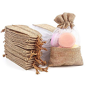 CCINEE 12PCS Burlap Drawstring Gift Bag,Organza Treat Bag Pouch for Wedding Baby Shower Party Favor Supply,5 X 7 Inch