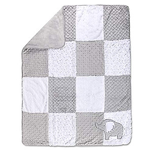 WENDY BELLISSIMO Reversible Baby Elephant Blanket with Baby Elephant (Grey/White)