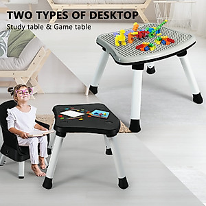 Kinder King 8 in 1 Baby High Chair, Coverts to Dining Booster Seat/Kids Table & Chair Set/Toddler Building Block Table/Kids Stool, Removable Tray & Double Seat Cover, Easy to Wipe, Grey