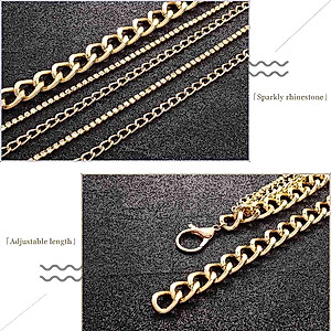 Dresbe Rhinestone Waist Belt Chain Gold Layered Body Chain Chunky Party Body Jewelry Accessories for Women