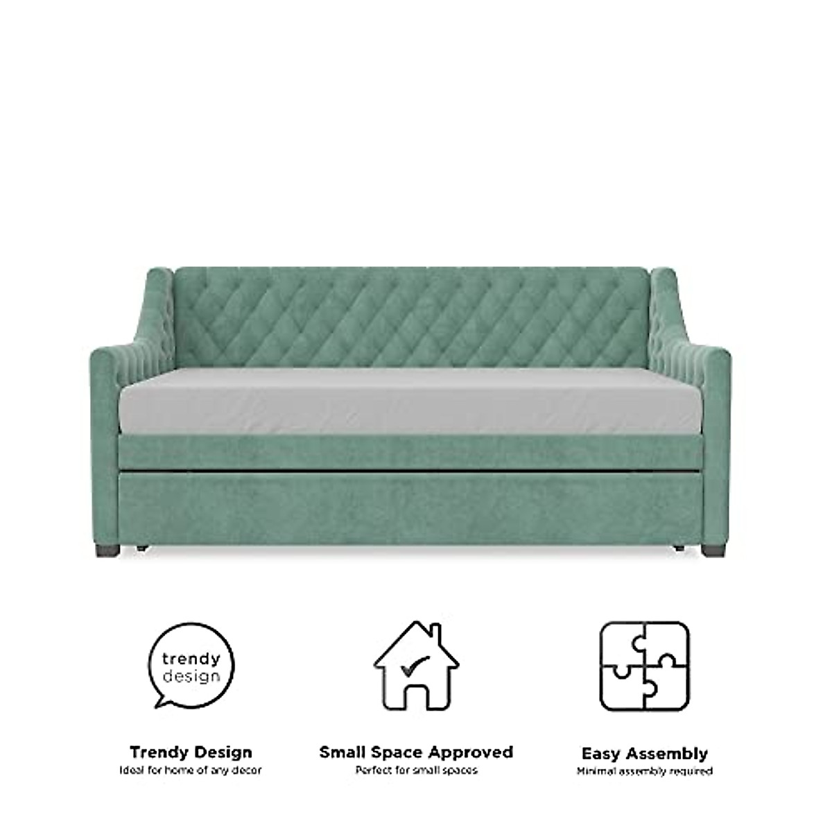 Little Seeds Ambrosia Diamond Tufted Upholstered Design Daybed and Trundle Set, Twin Size Frame, Teal