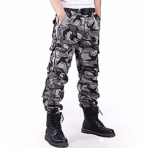 MNXOIA Men Casual Tactical Camouflage Cargo Pants Camo Pattern Army Combat Pants Cotton Work Pockets Military Trousers Gray Camo 32