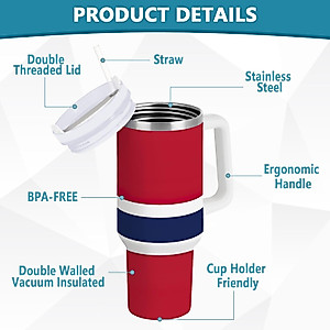 ODAWA Large Norway Flag Stainless Steel Insulated Tumblers with Handle and Straw Travel Insulated Tumblers