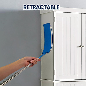 Retractable Gap Dust Cleaner with Extension Pole, Cleaning Tools with 3 Microfiber Dusting Cloths, Extendable Long Handle Duster for Cleaning Under Refrigerator Sofa Couch Bed Furniture Appliance Blue