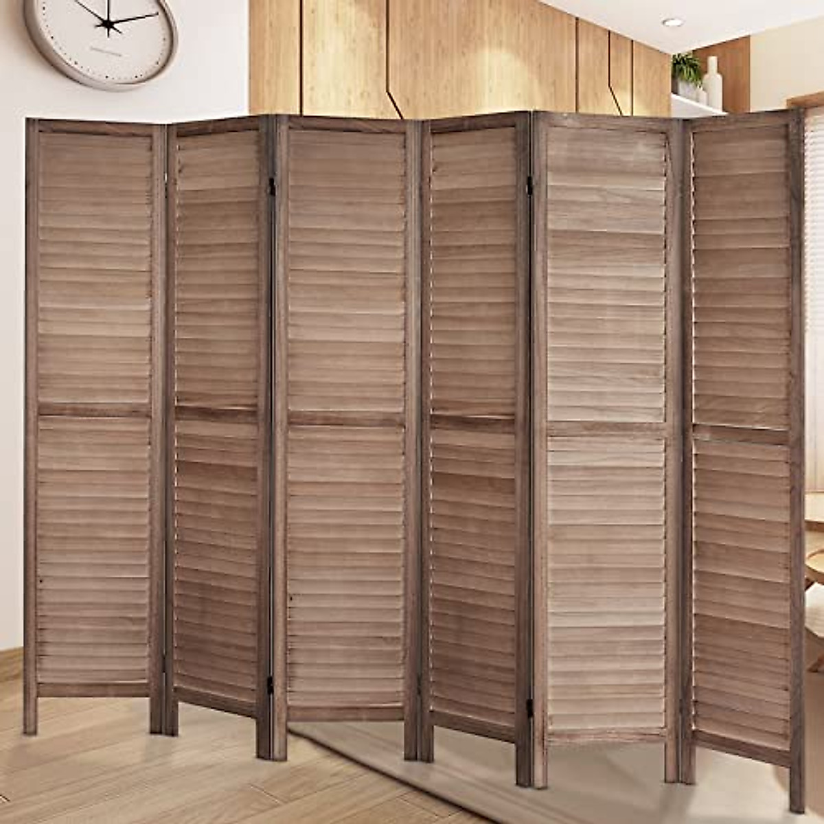 RHF 6 Panel 5.6 Ft Tall Wood Room Divider, Folding Room Divider Screens, Panel Screen Room Dividers, Folding Privacy Screens,Partition & Wall Divider,Space Seperater,Freestanding (6 Panel, Brown)