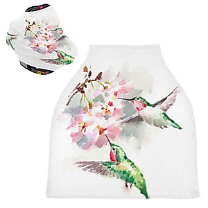YYZZH Watercolor Bird Hummingbird Cherry Blossom Flower Stretchy Baby Car Seat Cover Infant Canopy Nursing Covers Breastfeeding Cover Breathable Windproof Winter Scarf for Boys Girls