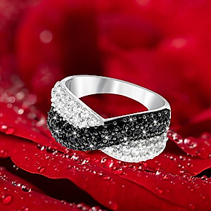 Ntpwenla Black and White Diamond Ring,Fashion Luxury Ring,Jewelry Bridal Gift for Women Girl Birthday Day (8)