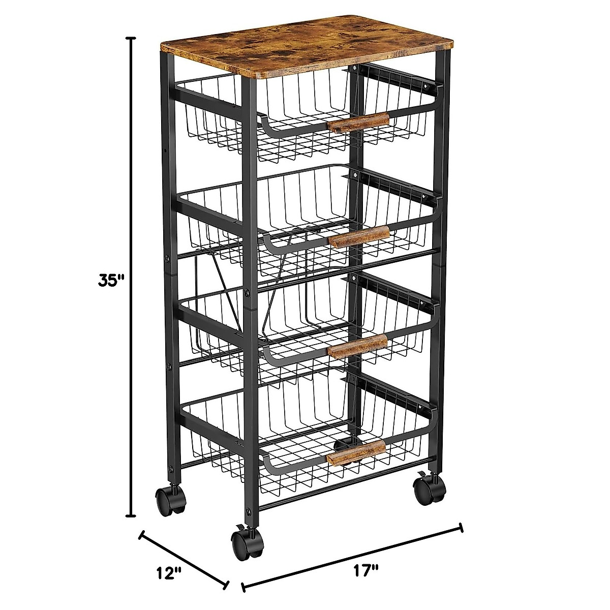 MAWEW Vegetable Kitchen Storage Basket,Potato Storage Basket,Vegetable Storage Cart with Universal Wheel,Rustic Farmhouse Vegetable Storage Basket, Kitchen Vegetable Storage Rack，snack shelf(5 Tier)