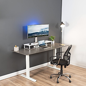 VIVO 39 inch Extra Long Monitor Stand, Wood & Steel Desktop Riser, Dual Screen, TV, Keyboard, Laptop, Ergonomic Desk and Tabletop Organizer, White, STAND-V000DL-W