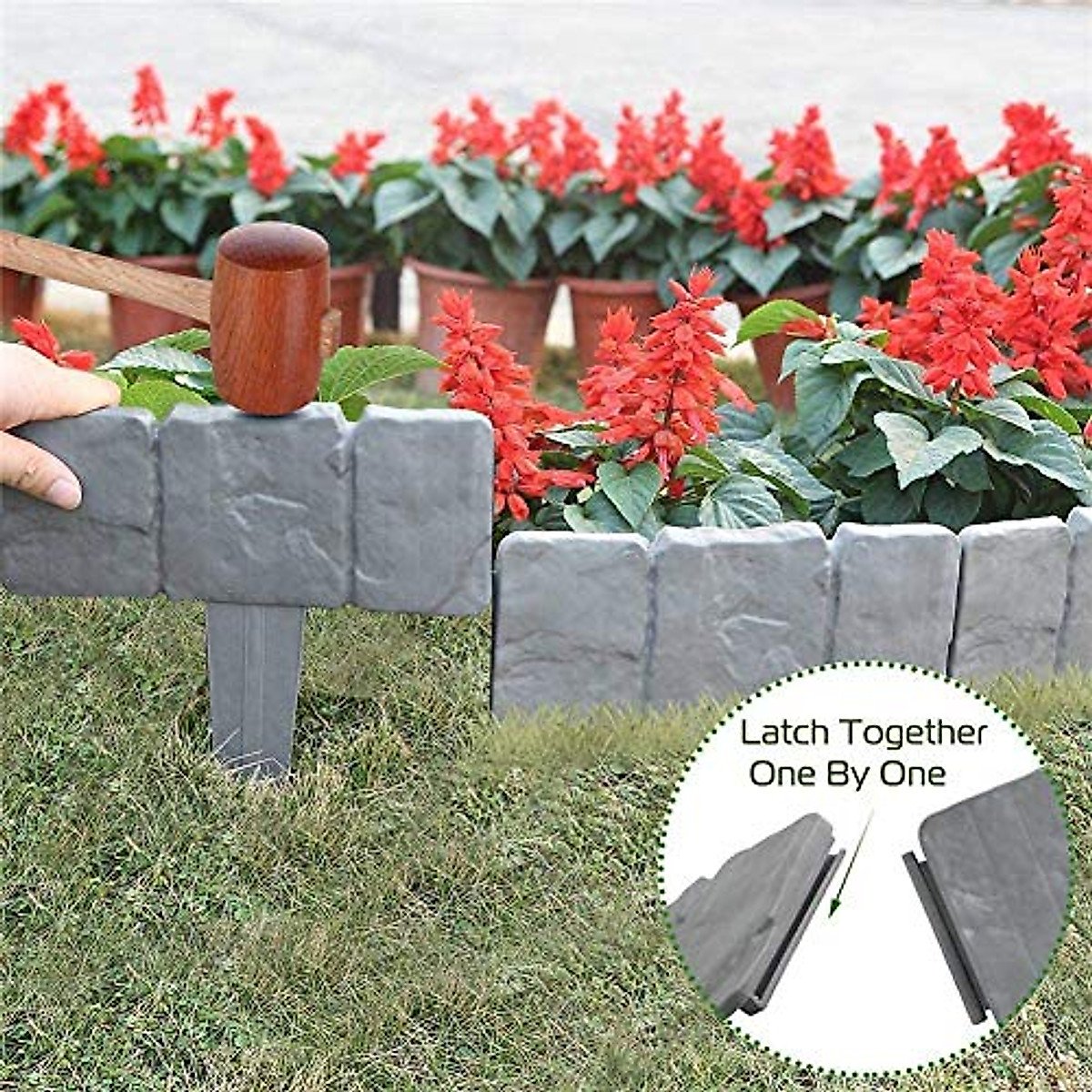 10 PCS Garden Border Fence Edging Stones Gray Effect Fence in Lawn Edging Plant Border Garden Landscape Edging