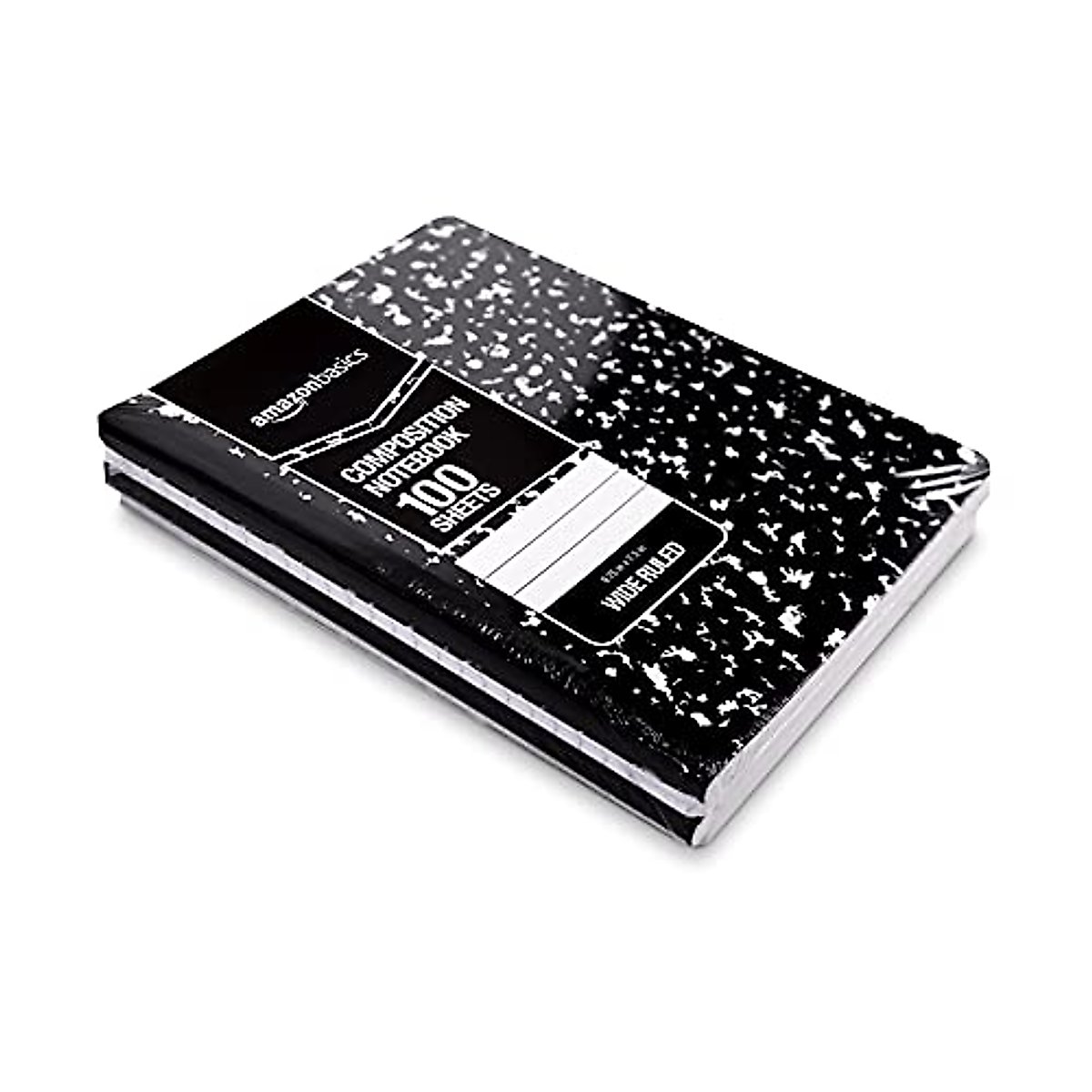 Amazon Basics Wide Ruled Composition Notebook, 100 Sheets, Marble Black, 4-Pack