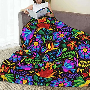 Pubnico Colorful Mexican Floral and Bird Blanket , Flannel Blanket Fluffy Cozy Fuzzy Throws Non-Shedding for Nap Bed Sofa Couch Home Decor