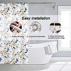 VOGOL Farmhouse Shower Curtains for Bathroom, One Panel Blue Birds Waterproof Modern Shower Curtain with Hooks, 72 x 84 Inch
