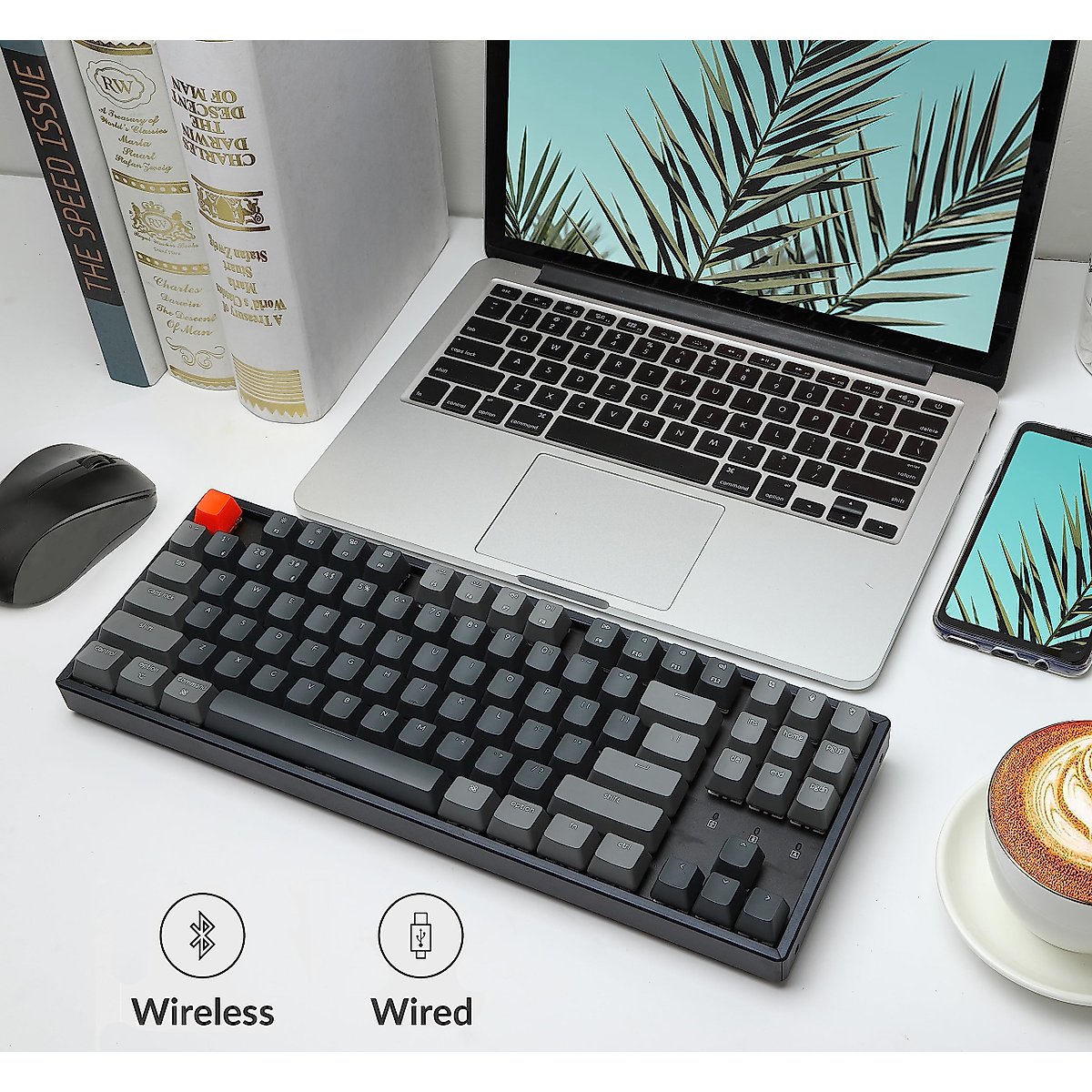 Keychron K8 Wireless Bluetooth/USB Wired Mechanical Keyboard, Hot-swappable Tenkeyless 87 Keys RGB LED Backlit Gateron Brown Switch N-Key Rollover, Aluminum Frame for Mac and Windows