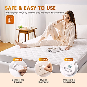 Valthie Heated Mattress Pad King Size,Dual Control Electric Mattress Pad,Bed Warmer with 10 Heat Settings & 1-12 Hours Auto Shut Off,Fit Up to 8-21" Deep Pocket, Machine Washable(78"x80",White)