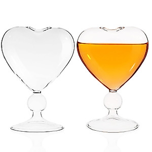 DOITOOL 2PCS Clear Cocktail Glasses Heart Shaped, Cocktail Wine Glass Set of 2 Unique Champagne Glasses Heart Shape Martini Goblet Cups Glassware for KTV Home Bar Club Restaurant