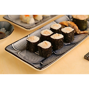 ELUSH 8 Piece Japanese Style Ceramic Sushi Plate Set 10-inch rectangle sushi dishes- 2 Sushi Plates, 2 Sauce Dishes, 2 Pairs of Chopsticks, 2 Chopsticks Holders
