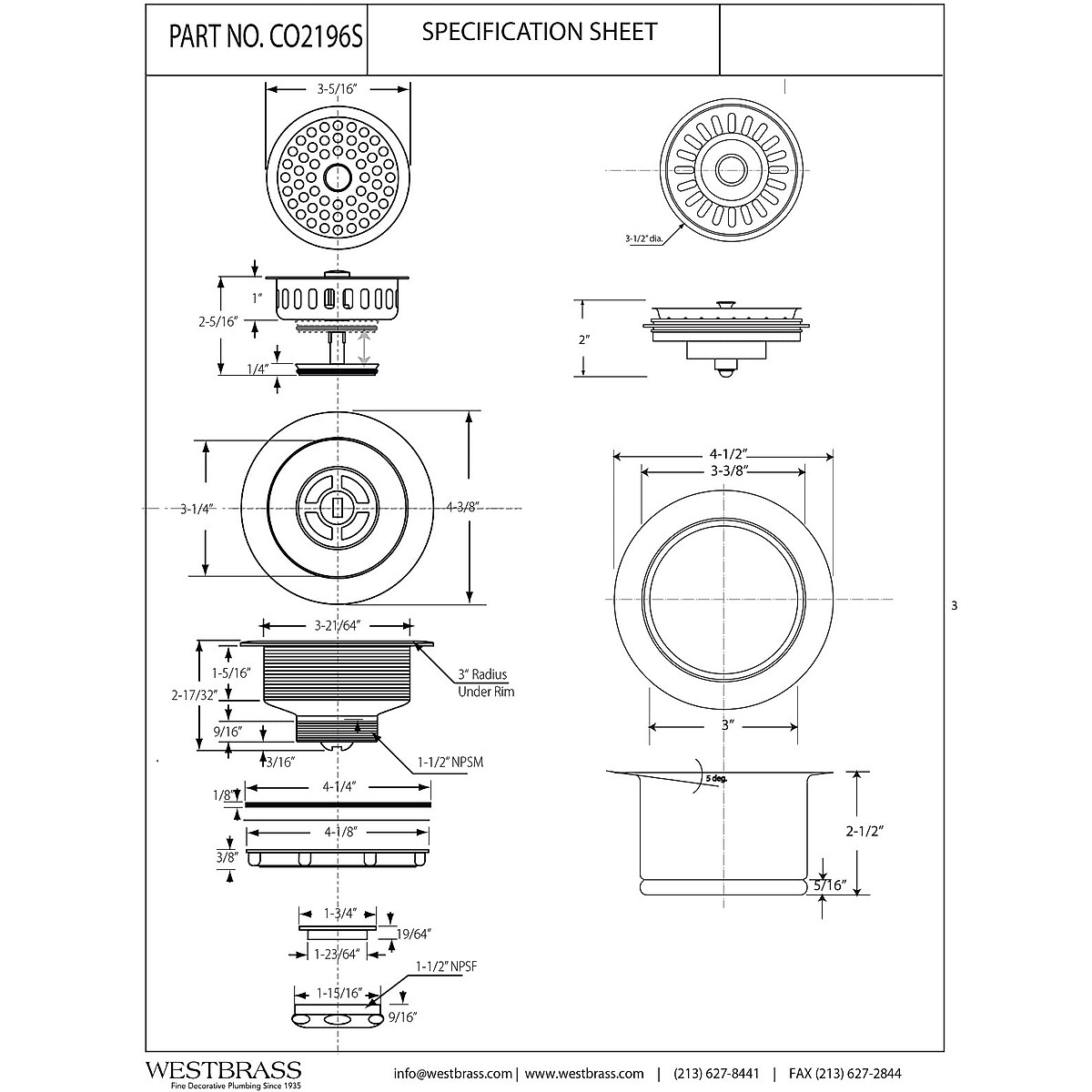 Westbrass CO2196S-12 Combo Pack 3-1/2" Post Style Large Basket Extra-Deep Collar Kitchen Sink Waste Disposal Flange with Strainer Stopper, Oil Rubbed Bronze