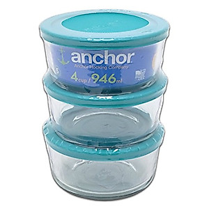 Anchor Hocking 6 Piece 4 Cup Round Glass Storage Set, Teal