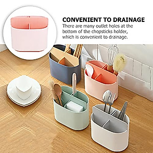 Luxshiny Kitchen Utensil Holder 4 Compartments Kitchen Countertop Organizer Cooking Utensil Caddy with Drainage Hole for Countertop Pink