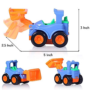 Beestech Toy Cars for 2 3 4 5 Year Old Boys Girls Toddlers, Friction Powered Construction Truck Toys, Pull Back and Go Vehicles with Dumper Road Roller Bulldozer Excavator 4 Pack Gift