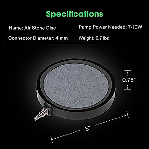 VIVOSUN Air Stones Disc 5 x 5 Inch with Shell for Aquarium, Fish Tank and Hydroponics Air Pump