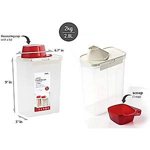 Komax Rice Container – Dry Food Storage Containers – BPA-Free Plastic Containers for Rice & Grain Storage – Rice Dispenser w/Lid & Measuring Scoop – Dishwasher Safe Food Containers (Set of 2)