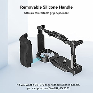 SMALLRIG ZV-E10 Cage with Silicone Handle and Built-in Threaded Holes, Cold Shoe and Quick Release Plate for Sony ZV-E10-3538