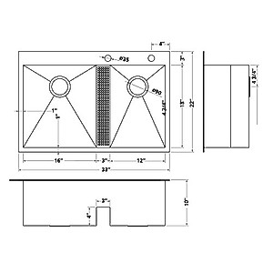 Ruvati 33-inch Drop-in Low Platform-Divide Zero Radius 60/40 Double Bowl 16 Gauge Topmount Kitchen Sink - RVH8059