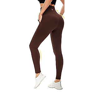 Aoliks Leggings with Pockets for Women - Yoga Pants with Pockets,Buttery Soft High Waist Tummy Control Non See Through Workout Pants (Brown, Large-X-Large)